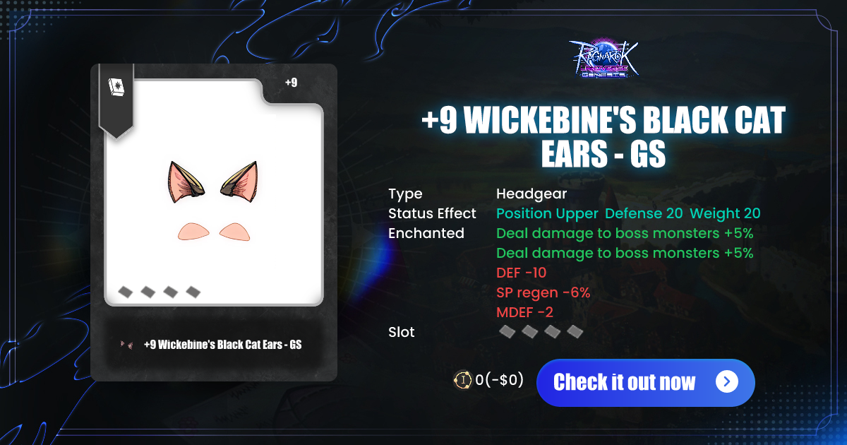 +9 Wickebine's Black Cat Ears - GS - Marketplace | Maxion